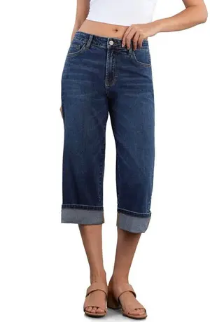 HINT OF BLU Carpenter Wide Leg Shorts With Heart Detail - Sidewalk Denim