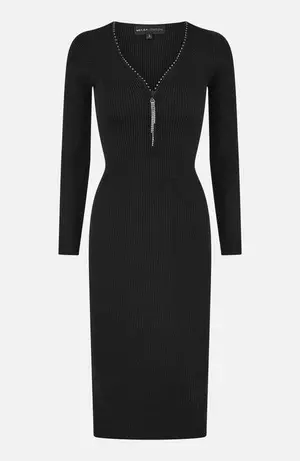 YUMI Ribbed Zip-neckline Fitted Midi Dress