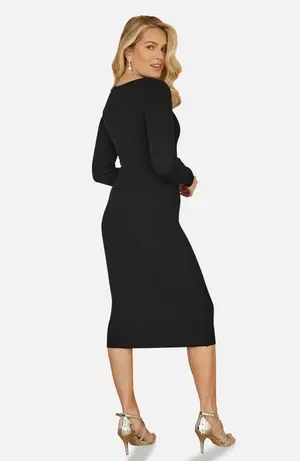 YUMI Ribbed Zip-neckline Fitted Midi Dress