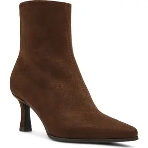 Anne Klein Pointed Toe Kitten Heel Booties - Brown Microsuede