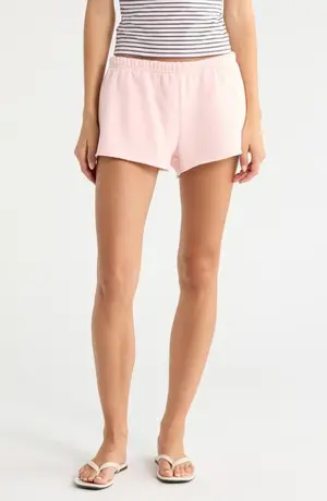 PACSUN Ultra Soft Fleece Shorts With Raw Edge Hem - Pink