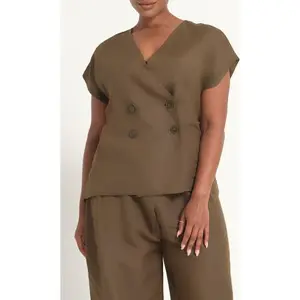 ESTELLE Katrina Double Breasted Linen Blend Jacket - Fern