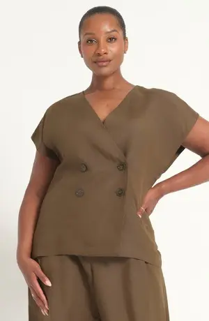 ESTELLE Katrina Double Breasted Linen Blend Jacket