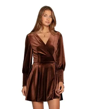 BELLE & BLOOM Loved You First Velvet Mini Dress - Dark Brown