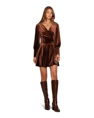 BELLE & BLOOM Loved You First Velvet Mini Dress - Dark Brown