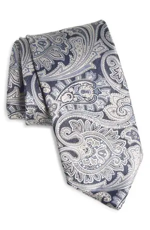 David Donahue Paisley Jacquard Silk Tie - Navy