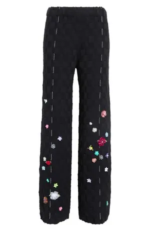 YANYAN Floral Check Organic Cotton Sweater Pants - Black