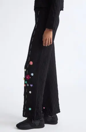 YANYAN Floral Rose Check Organic Cotton Sweater Pants