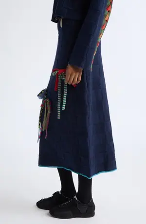 YANYAN Multicolored Bows Lambswool & Cotton Midi Skirt
