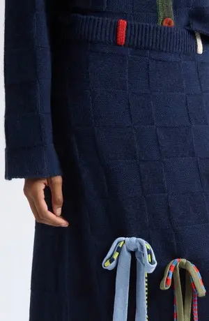 YANYAN Multicolored Bows Lambswool & Cotton Midi Skirt