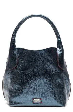 FRANCES VALENTINE Sweet Pea Mini Metallic Leather Handbag - Navy