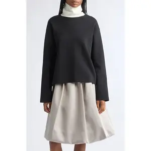 LII Contrast Jersey Turtleneck Top - Black/white