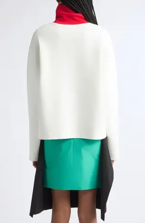 LII Contrast Jersey Turtleneck Top - White/red
