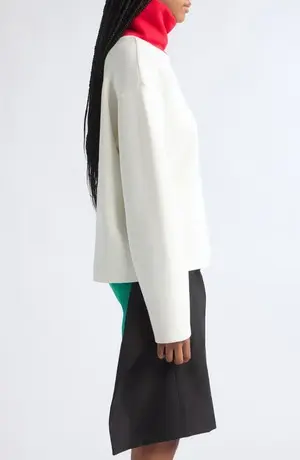 LII Contrast Jersey Turtleneck Top - White/red