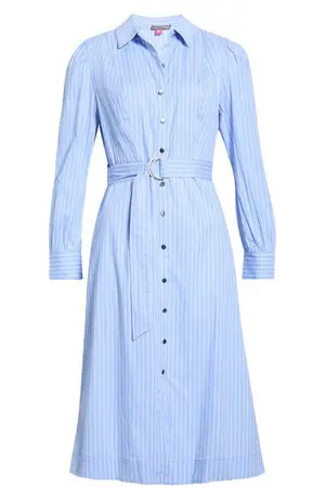 Vince Camuto Long Sleeve Stripe Shirt Dress With Puff Sleeves And Belted Waist