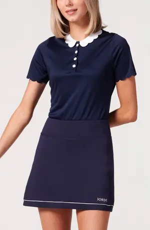 JORDE Eloise Scalloped Performance Polo - Navy