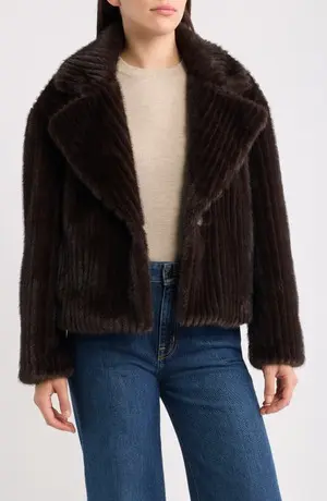 Bernardo Striped Faux Fur Coat Brown