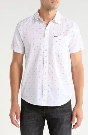 Brixton Charter Printed Short Sleeve Button-up Shirt - White Grey