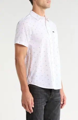 Brixton Charter Printed Short Sleeve Button-up Shirt - White Grey