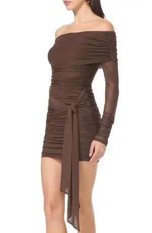 AFRM Coyle Off The Shoulder Ruched Top - Espresso