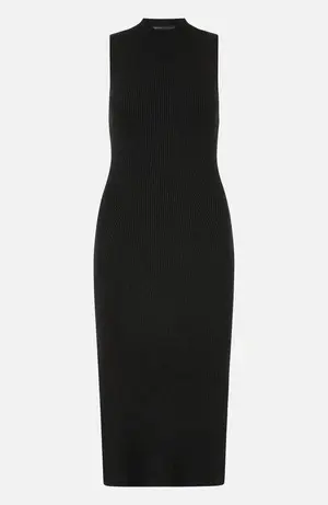 YUMI Fitted Side-slit High-neck Midi Dress