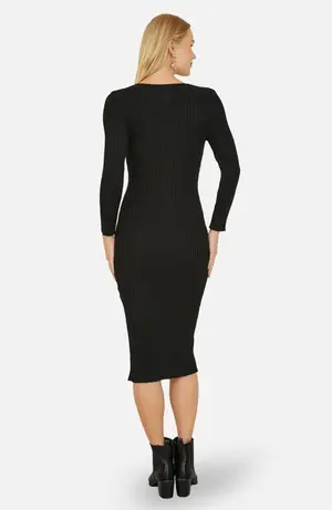 YUMI Fitted Side-slit High-neck Midi Dress