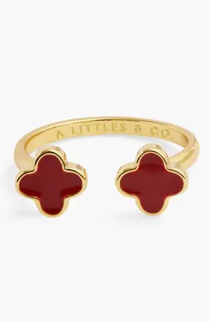 A LITTLES & CO Signature Clover Collection Red Clover Ring In Gold-tone Plating
