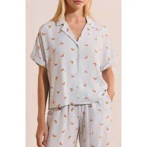 ETAM Bayla Croissant Print Pajama Shirt - Light Blue