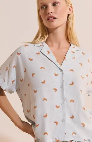 ETAM Bayla Croissant Print Pajama Shirt