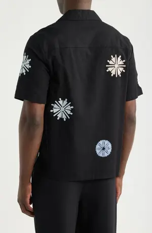 WAX LONDON Didicot Medallion Appliqué Cotton & Linen Camp Shirt