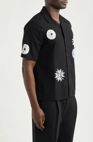 WAX LONDON Didicot Medallion Appliqué Cotton & Linen Camp Shirt