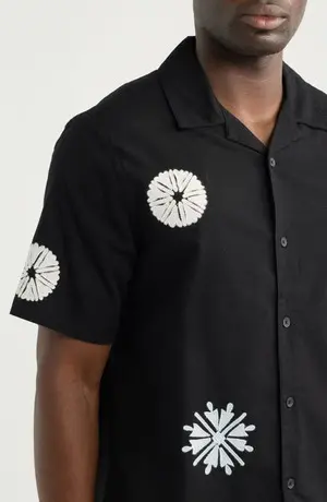 WAX LONDON Didicot Medallion Appliqué Cotton & Linen Camp Shirt