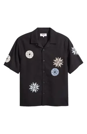WAX LONDON Didicot Medallion Appliqué Cotton & Linen Camp Shirt