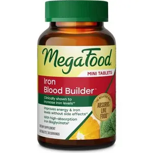 MEGAFOOD Blood Builder Iron Supplement For & With B12, Folic Acid & Vitamin C, Vegan - None
