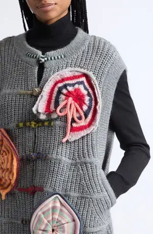 YANYAN Merino Wool & Alpaca Vest With Rosette Embellishments