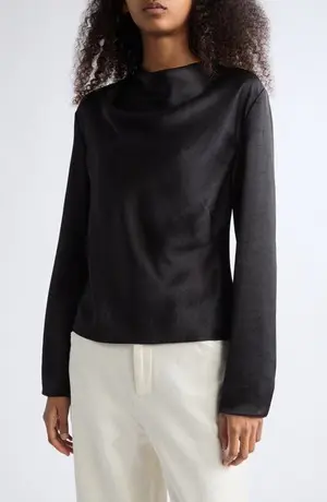 Vince Draped Cowl Neck Long Sleeve Top - Black