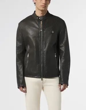 BILLIONAIRE Perforated Moto Jacket Bb - Black