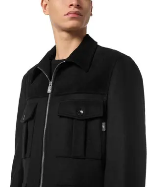 BILLIONAIRE Wool Cloth And Leather Field Jacket - Black
