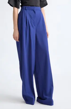 Stella McCartney High Waist Pleated Wide Leg Wool Trousers