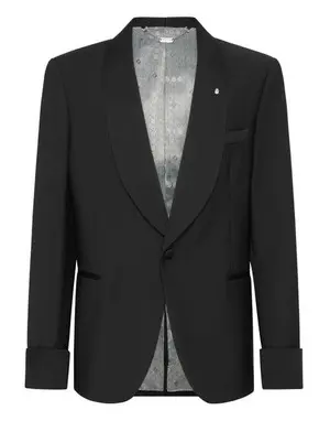 BILLIONAIRE Wool And Satin Regular Fit Tuxedo Blazer - Black