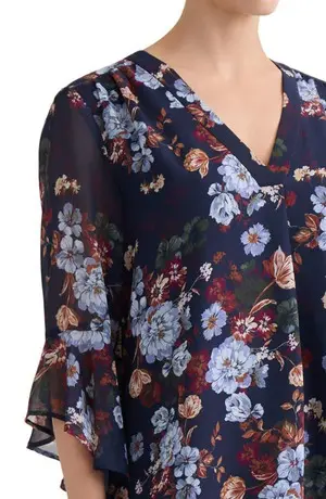 Jones New York Petite Floral Flutter Sleeve Top