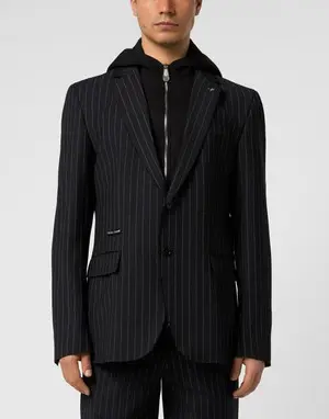 Philipp Plein Pinstripe Hooded Blazer - Black