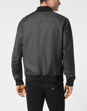 Philipp Plein Wool Pinstripe Bomber Ls