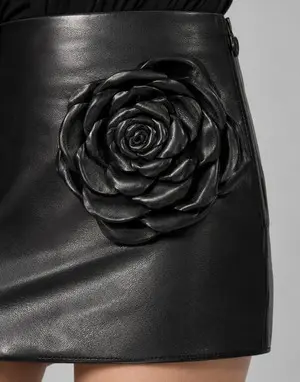 Philipp Plein Leather Mini Skirt Flower