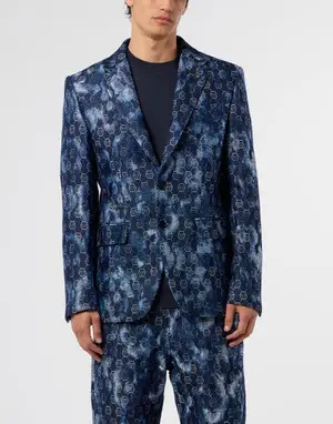 Philipp Plein Jacquard Denim Blazer Monogram - Navy