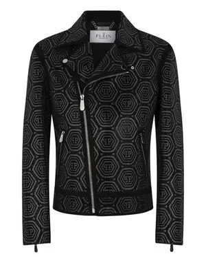 Philipp Plein Suede Biker Jacket Monogram Stones