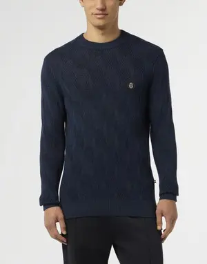 BILLIONAIRE Wool Silk Roundneck Pullover Braids - Navy