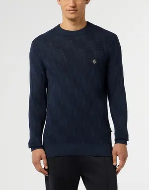 BILLIONAIRE Wool Silk Roundneck Pullover With Braids And Stud Detail - Navy