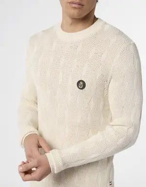 BILLIONAIRE Wool Silk Roundneck Pullover With Braids And Stud Detail - Offwhite