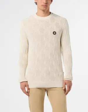 BILLIONAIRE Wool Silk Roundneck Pullover With Braids And Stud Detail - Offwhite